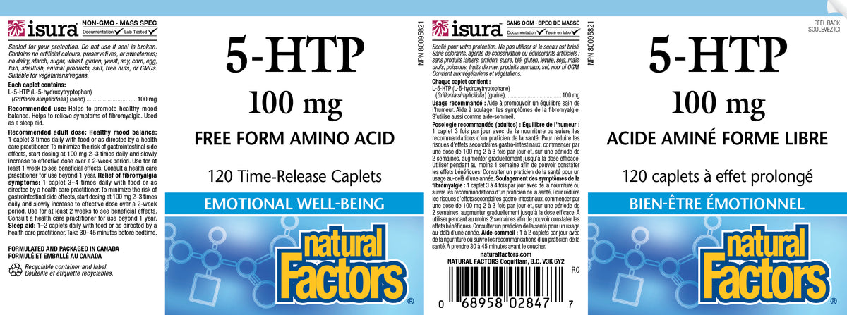 5-HTP 100 MG 120 TIME RELEASE CAPLETS NATURAL FACTORS – Ave Maria Health