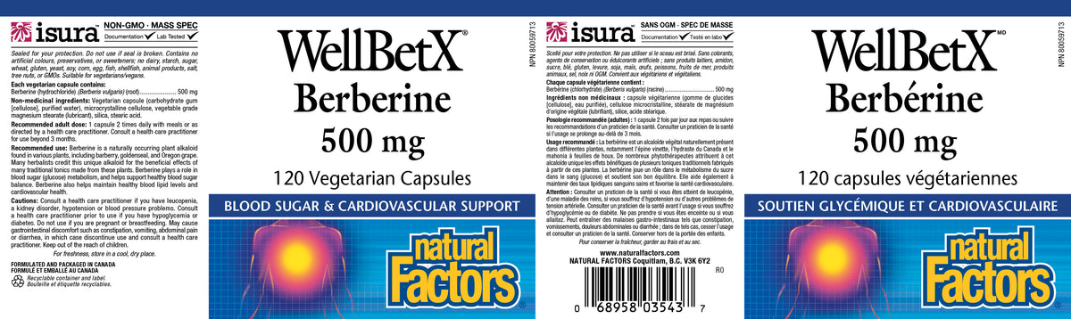 BERBERINE WELLBETX 500 MG 120 CAPS NATURAL FACTORS – Ave Maria Health