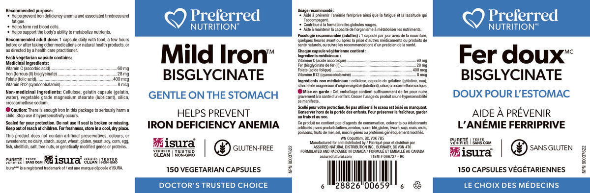 MILD IRON BISGLYCINATE 150 CAPS PREFERRED NUTRITION – Ave Maria Health