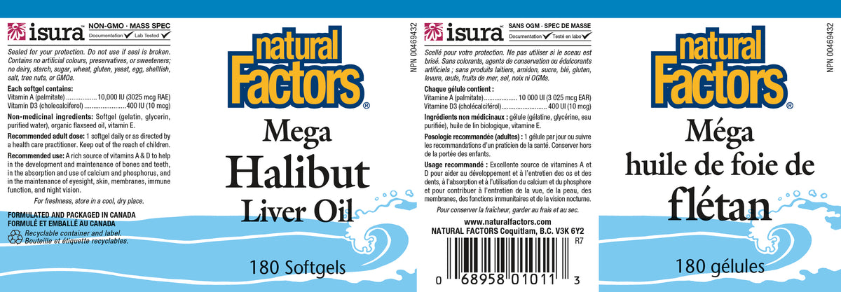 MEGA HALIBUT LIVER OIL 180 SOFTGELS NATURAL FACTORS – Ave Maria Health