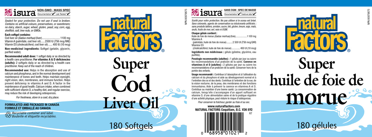 SUPER COD LIVER OIL 180 SOFTGELS NATURAL FACTORS – Ave Maria Health