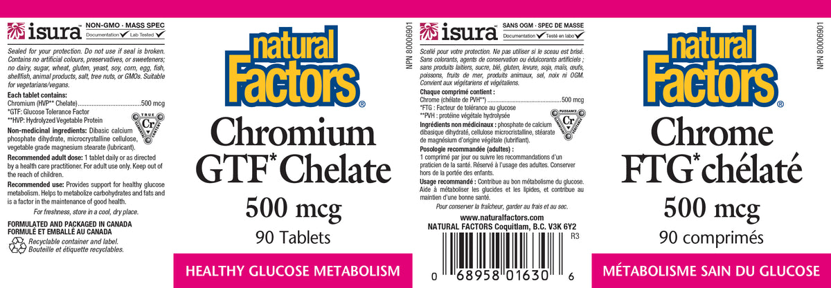 CHROMIUM CHELATE 500 MCG 90 TABS NATURAL FACTORS – Ave Maria Health
