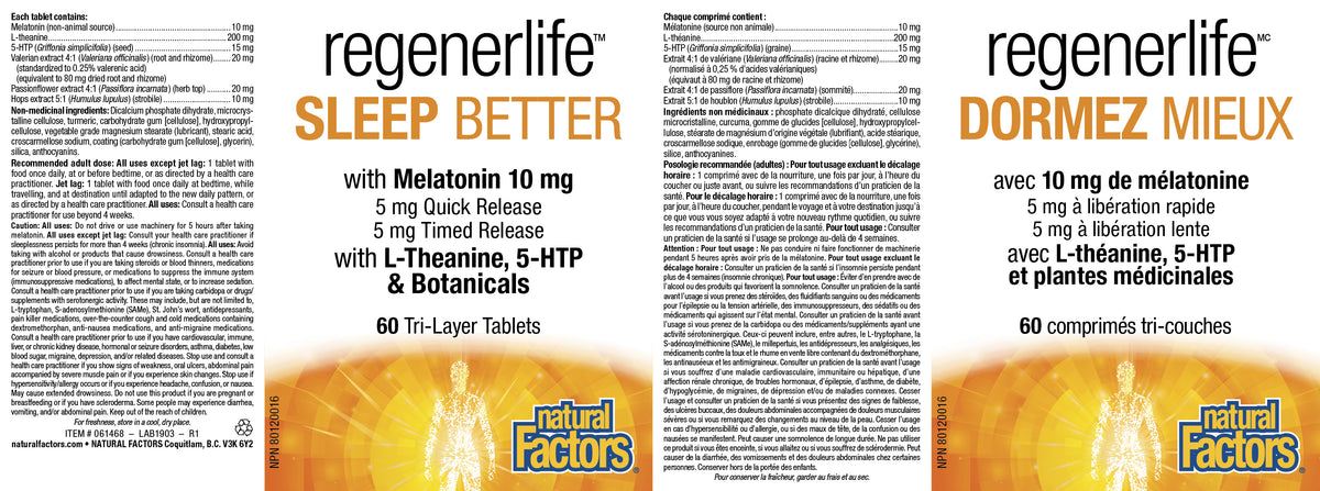 SLEEP BETTER 60 TABS REGENERLIFE NATURAL FACTORS – Ave Maria Health