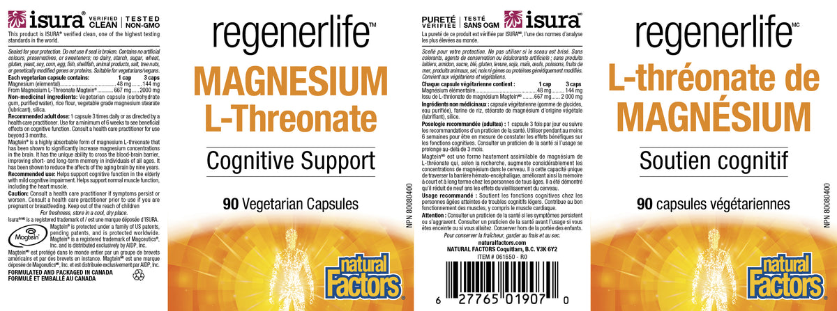 MAGNESIUM L-THREONATE 90 CAPS REGENERLIFE NATURAL FACTORS – Ave Maria ...