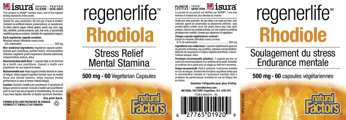 RHODIOLA 500 MG 60 CAPS REGENERLIFE NATURAL FACTORS – Ave Maria Health