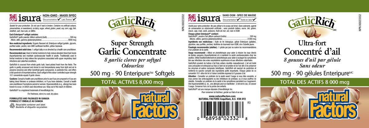 GARLIC CONCENTRATE 500 MG 90 SOFTGELS NATURAL FACTORS – Ave Maria Health