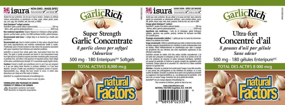 GARLIC CONCENTRATE 500 MG 180 SOFTGELS NATURAL FACTORS – Ave Maria Health