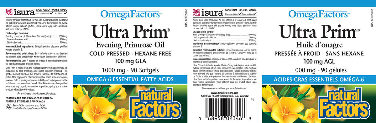 ULTRA PRIM PRIMROSE OIL 1000 MG 90 CAPS NATURAL FACTORS – Ave Maria Health