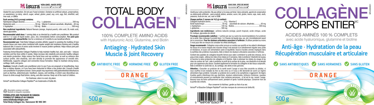 TOTAL BODY COLLAGEN ORANGE 500 G NATURAL FACTORS – Ave Maria Health