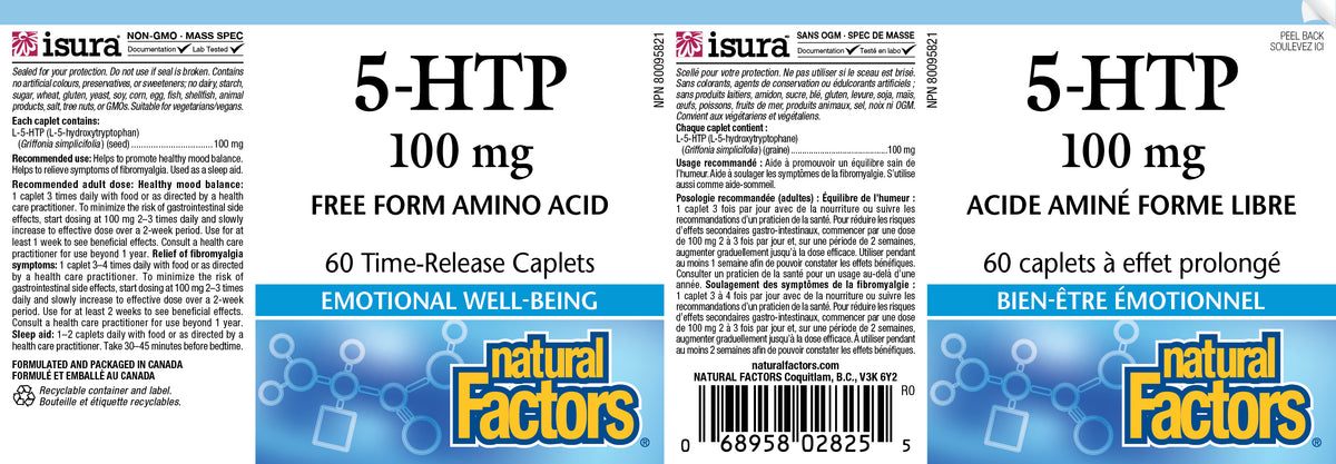 5-HTP 100 MG 60 TIME RELEASE CAPLETS NATURAL FACTORS – Ave Maria Health