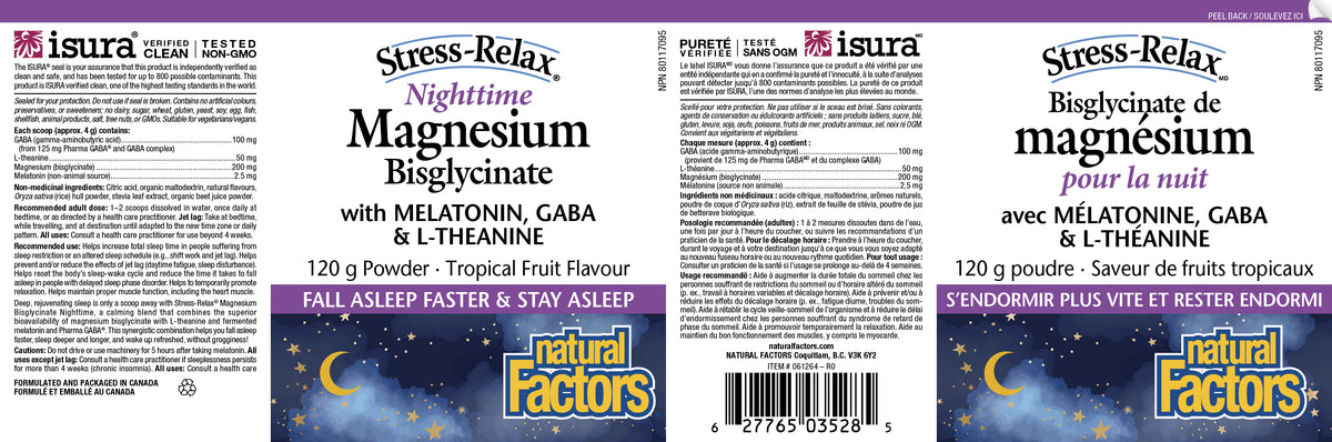 NIGHTTIME MAGNESIUM BISGLYCINATE TROPICAL FRUIT 120 G NATURAL FACTORS ...