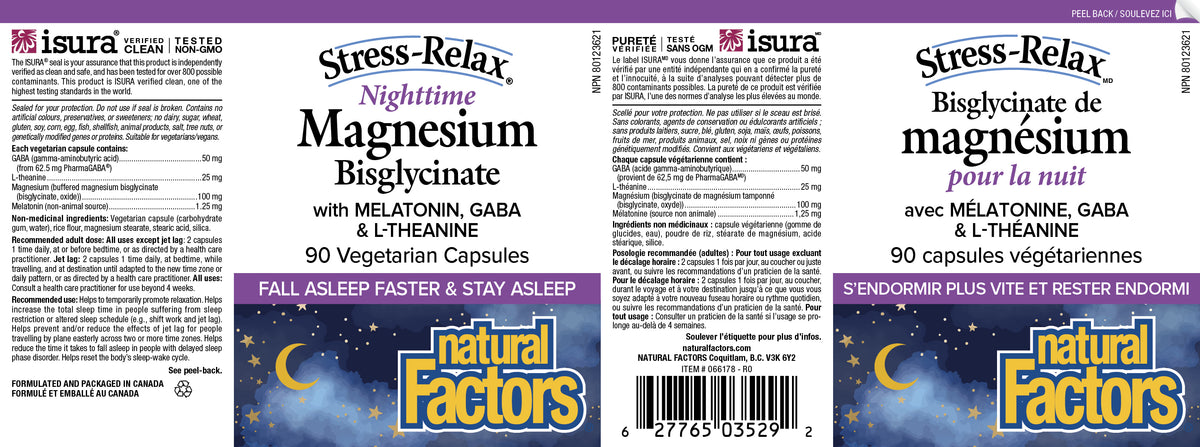 NIGHTTIME MAGNESIUM BISGLYCINATE 90 CAPS STRESS RELAX NATURAL FACTORS ...