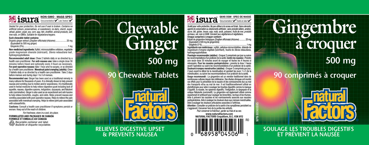 CHEWABLE GINGER 500 MG 90 CHEWABLE TABS NATURAL FACTORS – Ave Maria Health