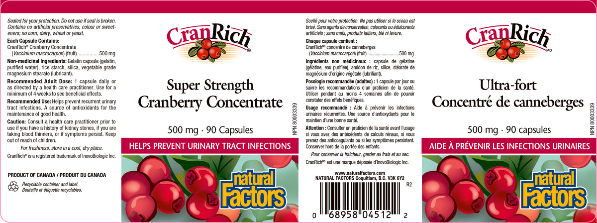 CRANBERRY CONCENTRATE 500 MG 90 CAPS NATURAL FACTORS – Ave Maria Health