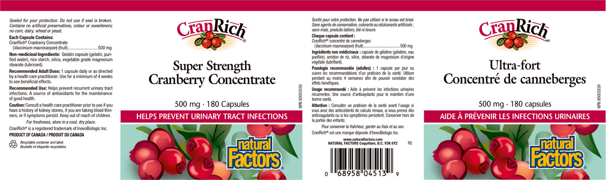 CRANBERRY CONCENTRATE 500 MG 180 CAPS NATURAL FACTORS – Ave Maria Health
