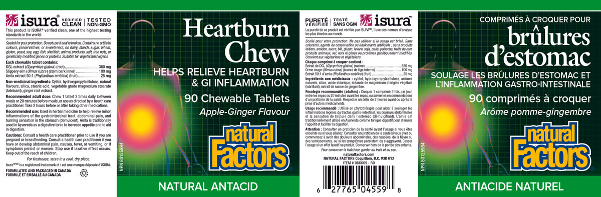 HEARTBURN CHEW APPLE GINGER 90 CHEWS NATURAL FACTORS – Ave Maria Health