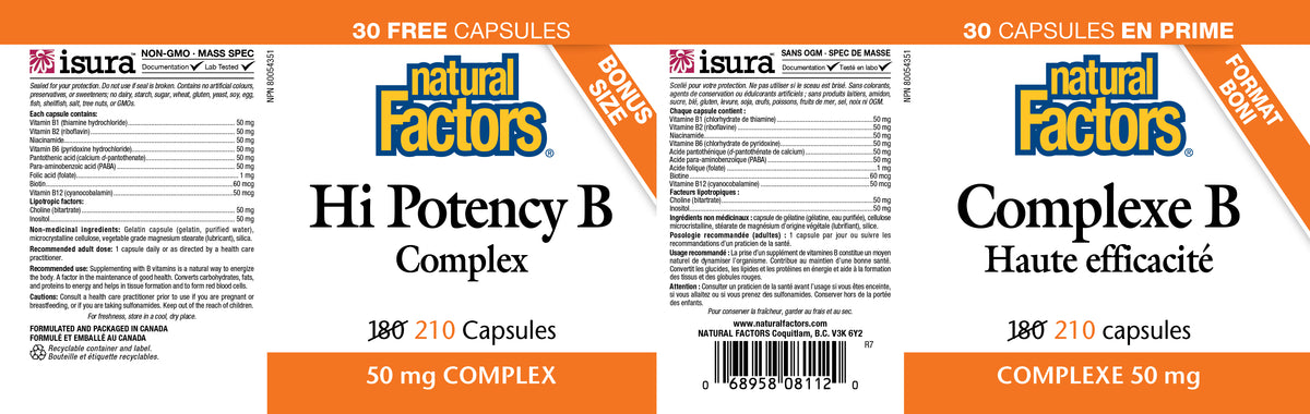 HI POTENCY B COMPLEX 50 MG 210 CAPS NATURAL FACTORS – Ave Maria Health
