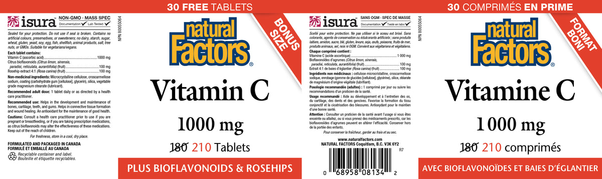 VITAMIN C 1000 MG 210 TABS NATURAL FACTORS – Ave Maria Health
