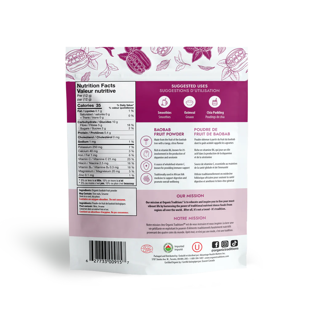 BAOBAB FRUIT POWDER ORGANIC 150 G ORGANIC TRADITIONS – Ave Maria Health