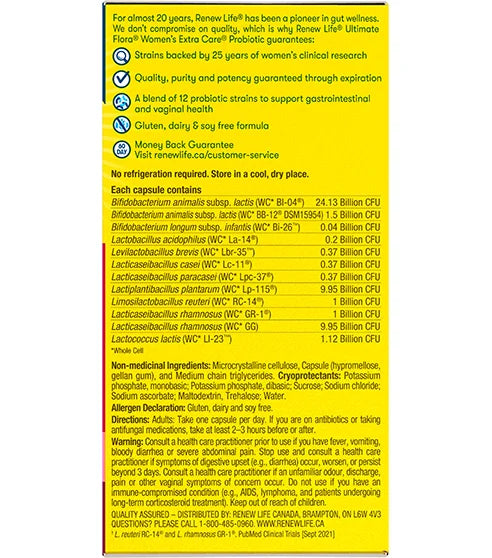 ULTIMATE FLORA WOMEN'S EXTRA CARE PROBIOTICS 50 BILLION 60 CAPS RENEW ...